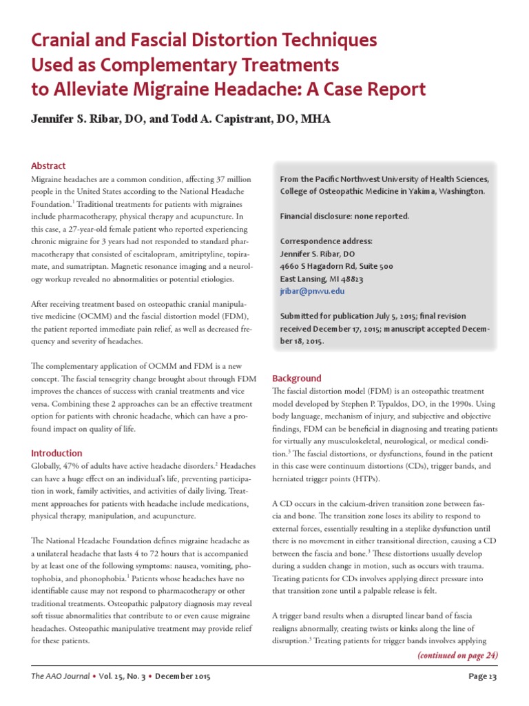 Cranial and Fascial Distortion Techniques Used As Complementary ...