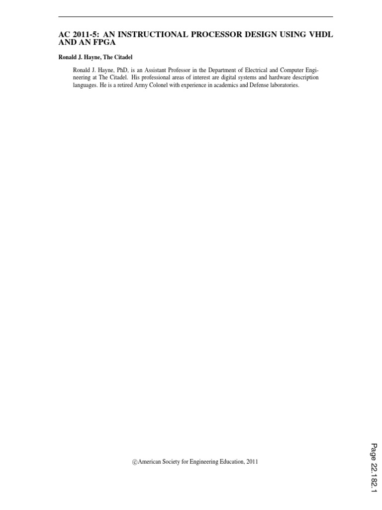 An Instructional Processor Design Using VHDL and An Fpga | PDF | Central Processing Unit | Vhdl