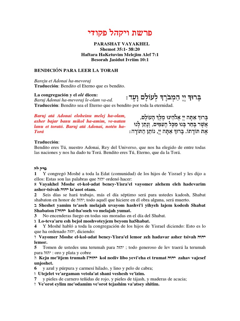 Parashat 22 Vayakhel-Pekudei | PDF