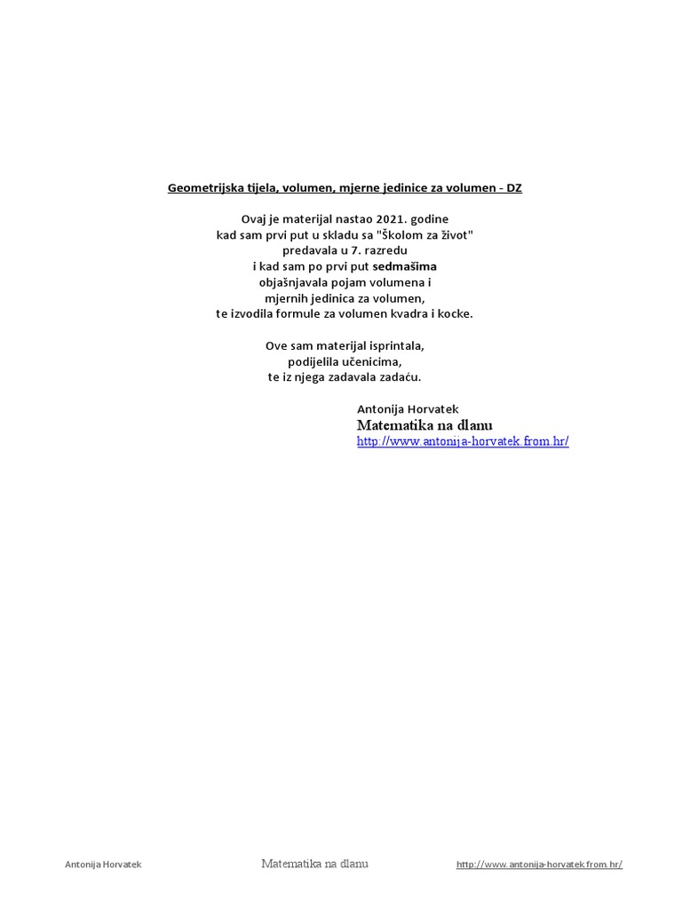 Geometrijska Tijela, Mjerne Jedinice Za Volumen, Volumen Kvadra I Kocke ...