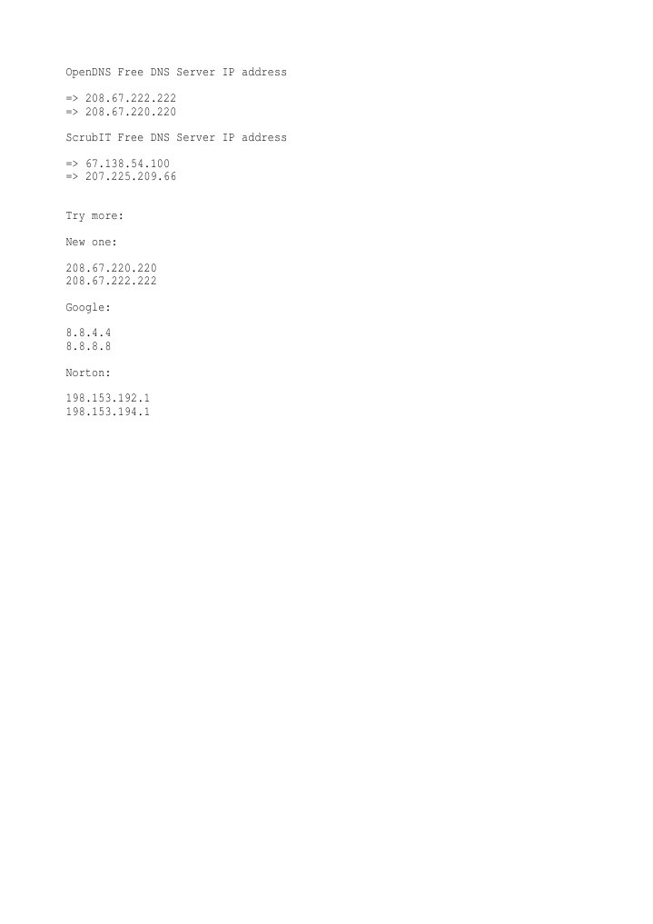 Free DNS Server IP Addresses List | PDF | Home & Garden | Computers