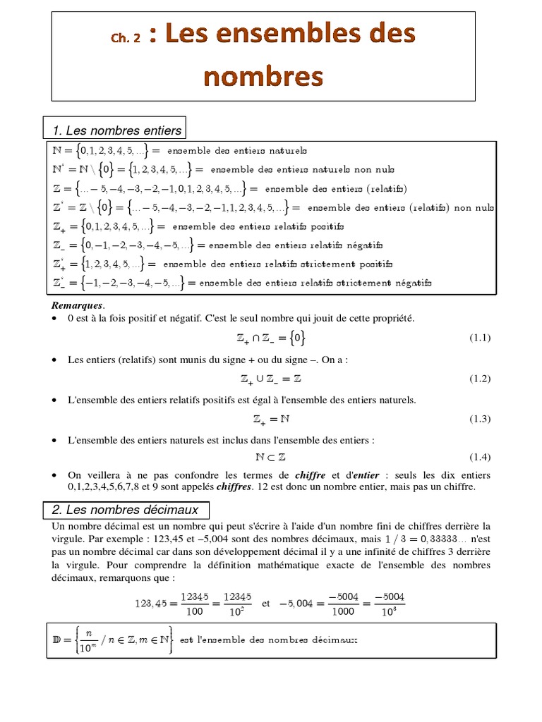 Chapitre 2 Les Ensembles Des Nombres | PDF | Entier relatif | Nombre ...