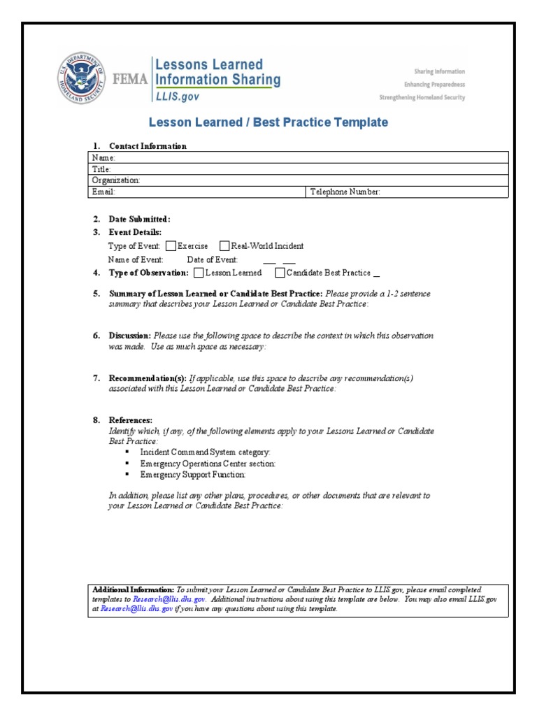 Lessons Learned Template 01 | PDF | Information | Incident Command System