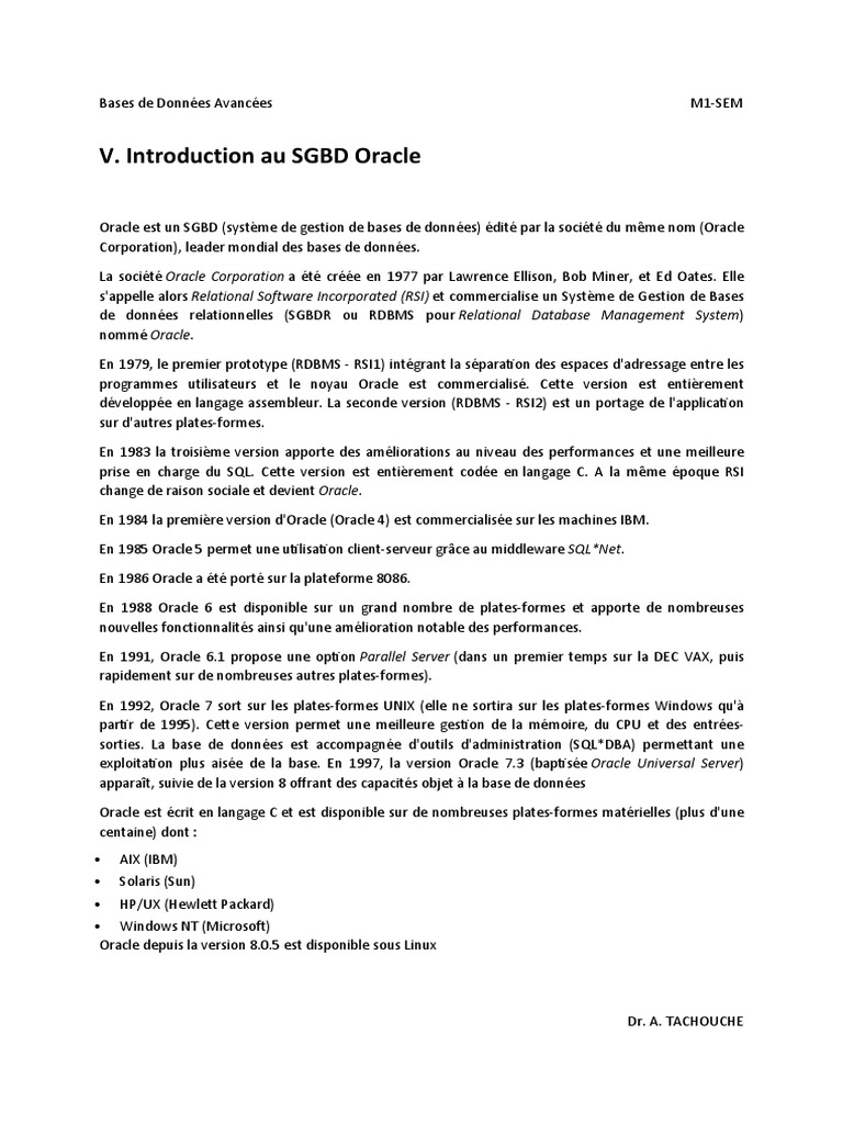 Cour 5 | PDF | Base de données Oracle | Génie logiciel