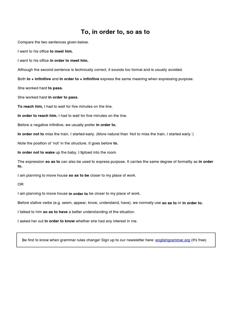 To in Order To So As To | PDF