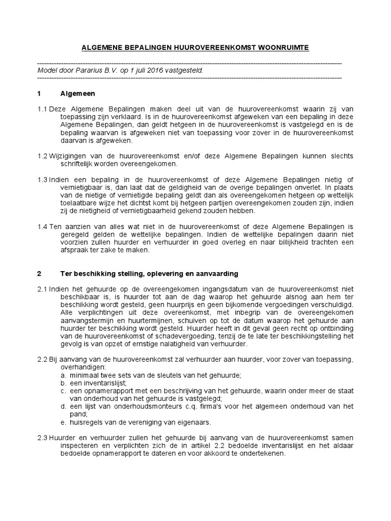 Model Door Pararius B.V. Op 1 Juli 2016 Vastgesteld.: Algemene ...