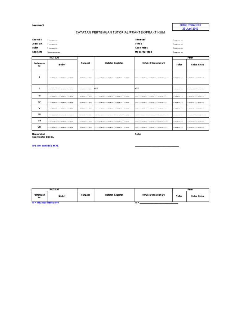 04 Form Catatan Pertemuan Tutorial (BARU) | PDF