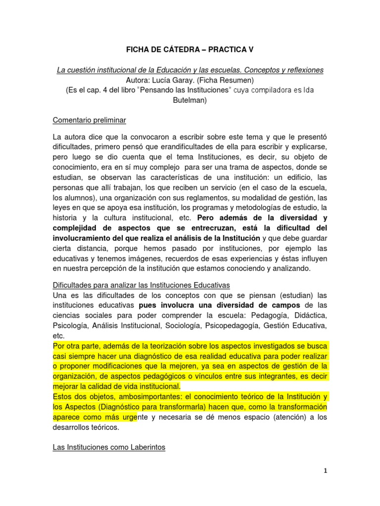 Lucía Garay. La Cuestión Institucional de La Educación y Las Escuelas ...