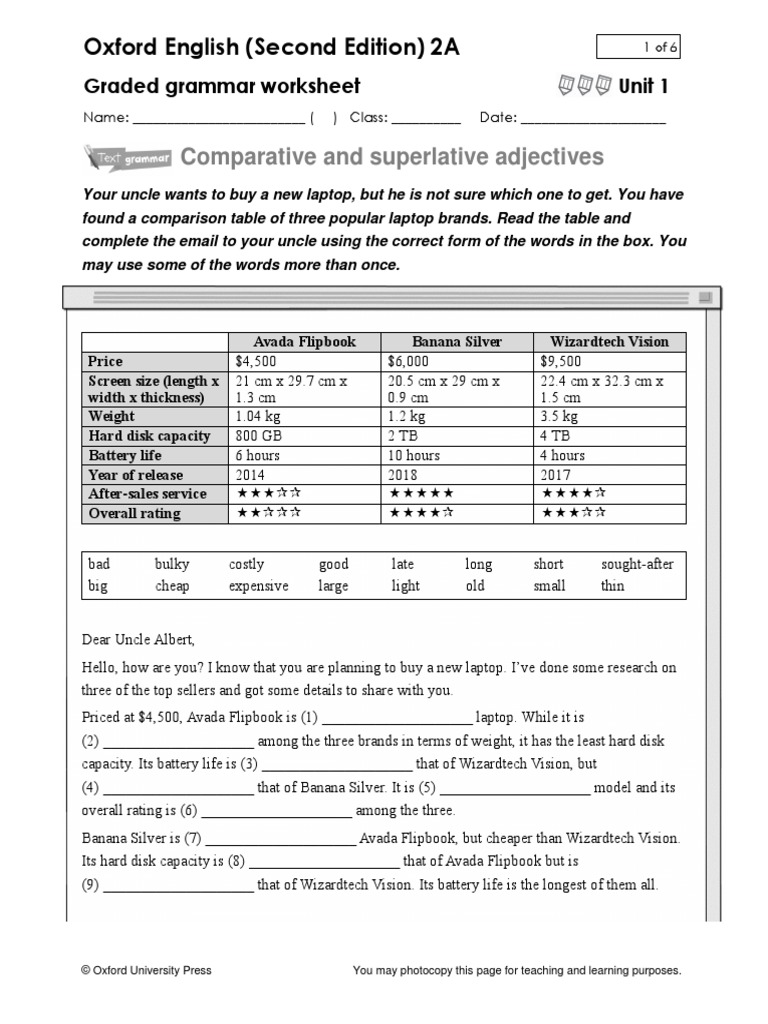 Comparative and Superlative Adjectives: Oxford English (Second Edition ...
