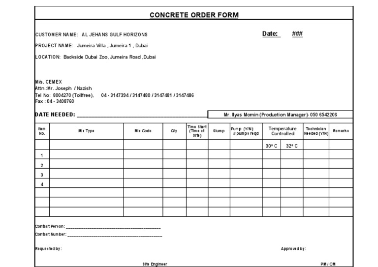 Concrete Order Form | PDF