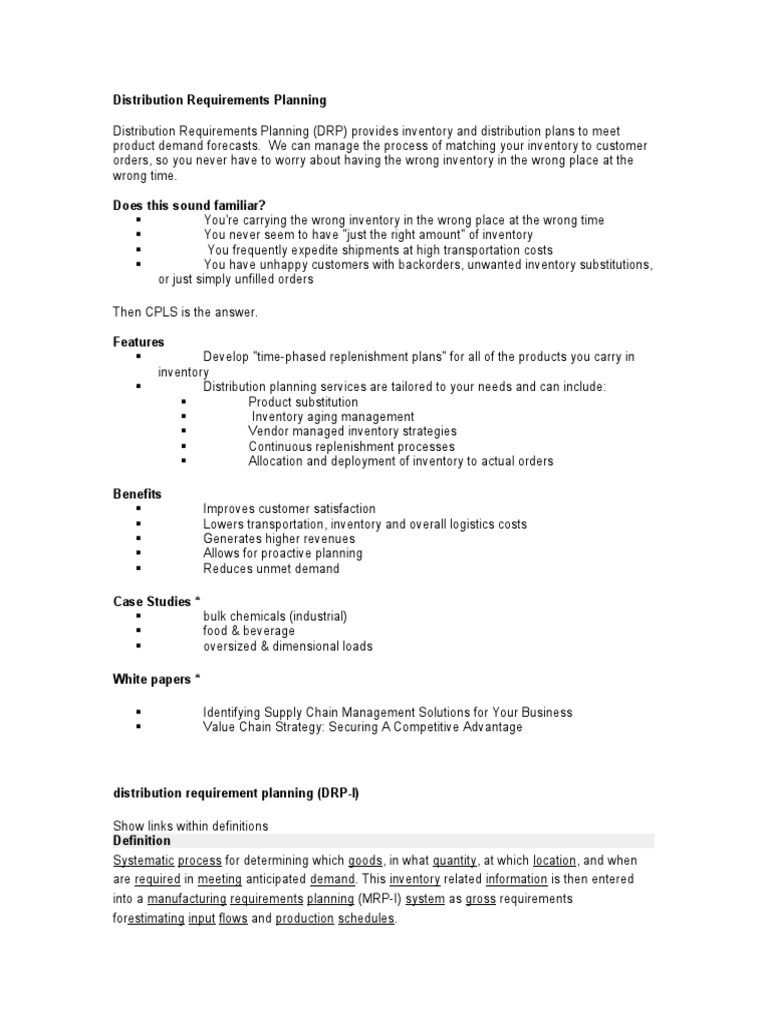 Distribution Requirements Planning | PDF | Inventory | Warehouse
