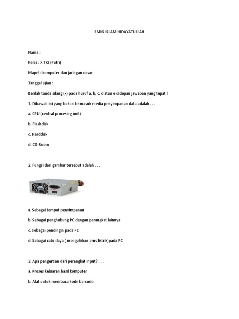 Soal Ujian Komputer Dan Jaringan Dasar Kls X TKJ (Putri) | PDF | Komputer
