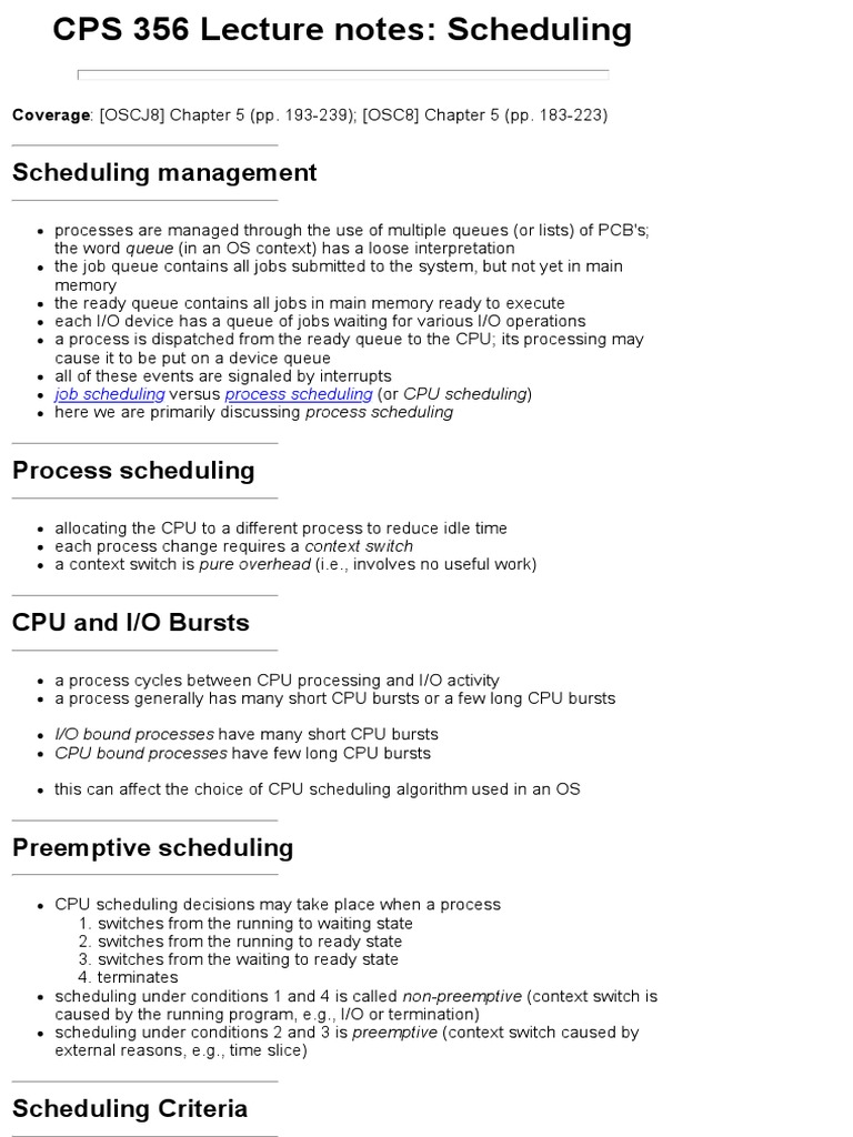 CPS 356 Lecture Notes - Scheduling | PDF | Scheduling (Computing ...