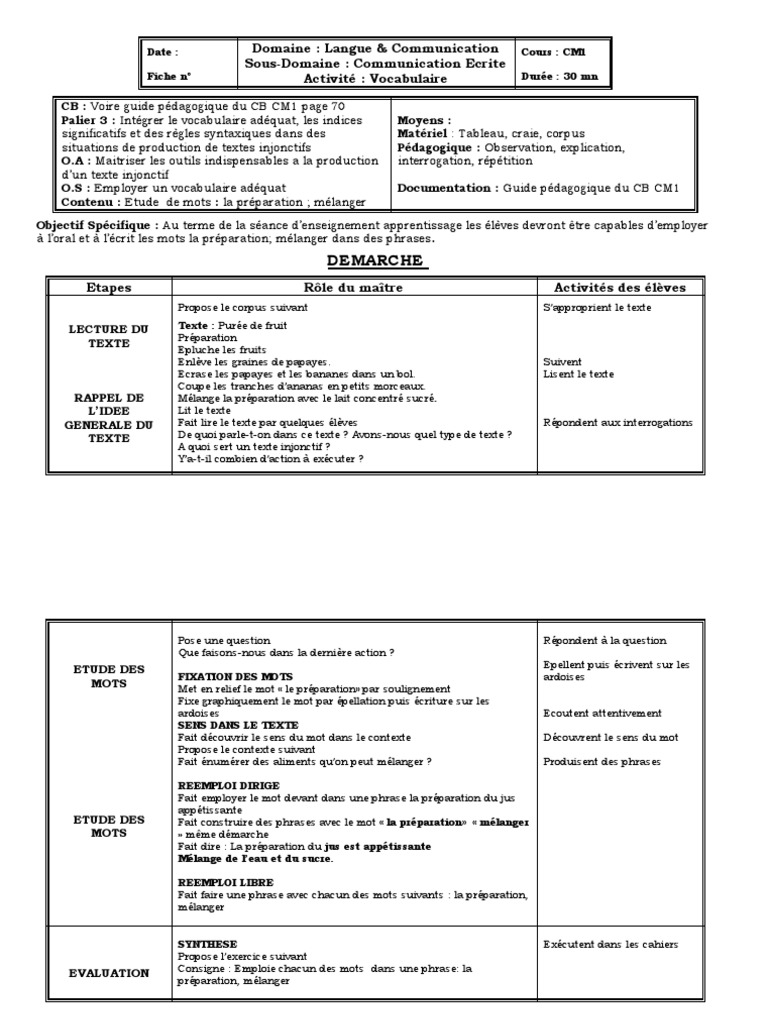 Etude Des Mots Preparation Et Mélanger | PDF | Pédagogie | la communication