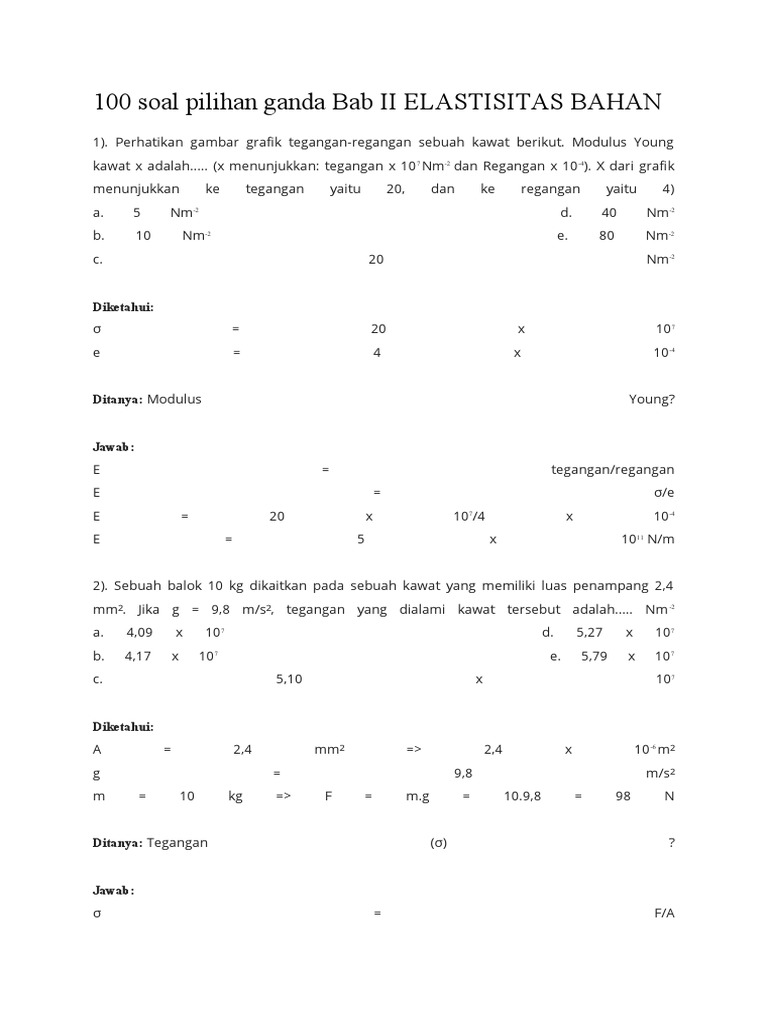 100 Soal Pilihan Ganda Bab II ELASTISITAS BAHAN | PDF