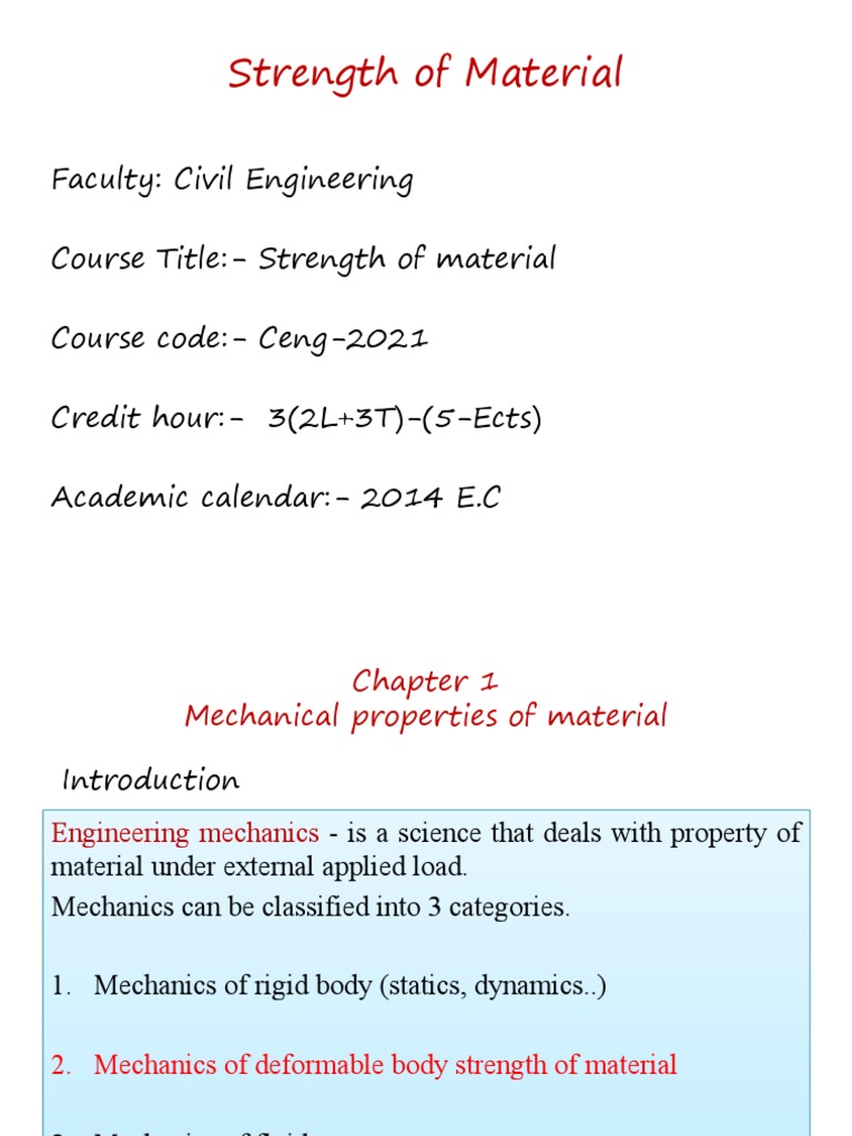Strength of Material CH-1 Ppt-1 | PDF | Deformation (Engineering ...