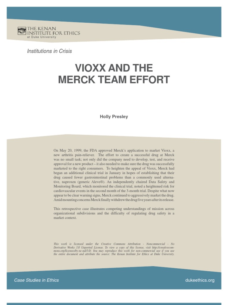 Vioxx and The Merck Team Effort: Institutions in Crisis | PDF | Merck ...