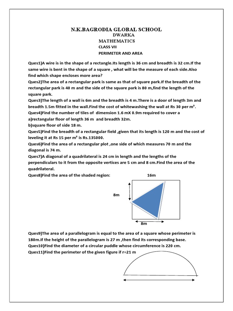 Perimeter & Area Assignment | PDF | Rectangle | Area