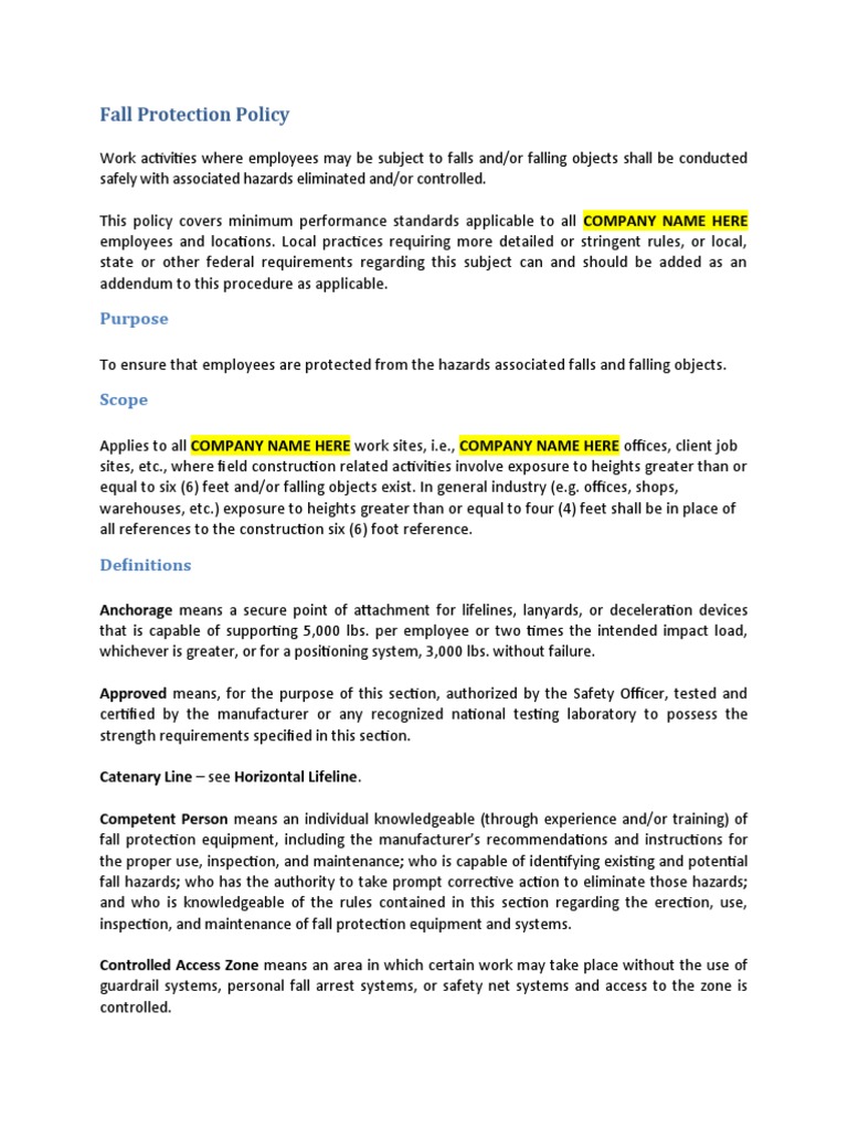 Fall Protection Policy | PDF | Technology & Engineering
