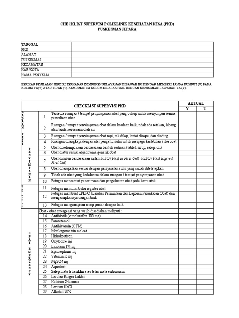 Checklist Supervisi PKD Puskesmas Jepara | PDF