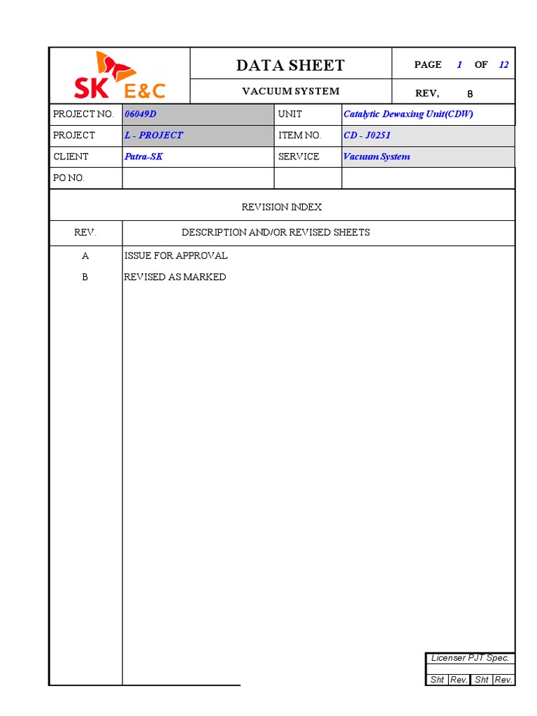 Vacuum System Data Sheet for CDW Unit | PDF | Pipe (Fluid Conveyance ...