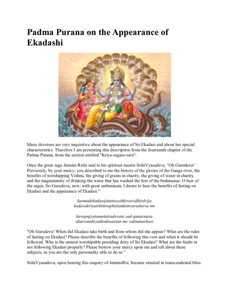 Padma Purana On The Appearance of Ekadashi | PDF
