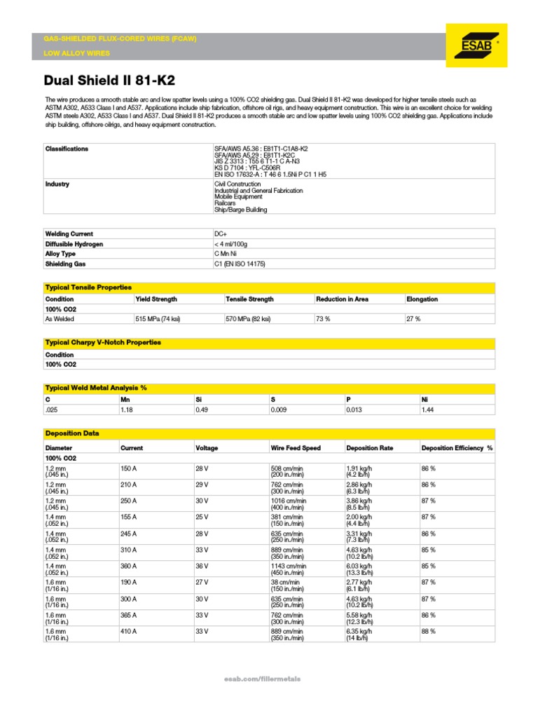 Dual Shield II 81-K2: Gas-Shielded Flux-Cored Wires (Fcaw) Low Alloy ...