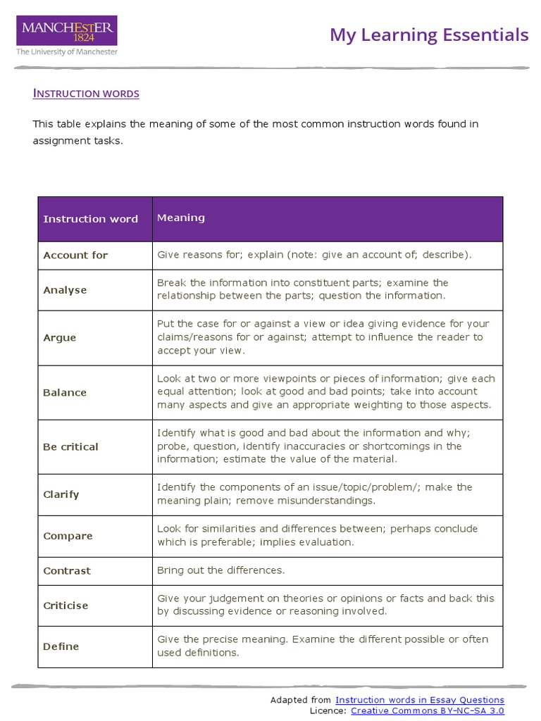 My Learning Essentials: Nstruction Words | PDF | Reason | Information
