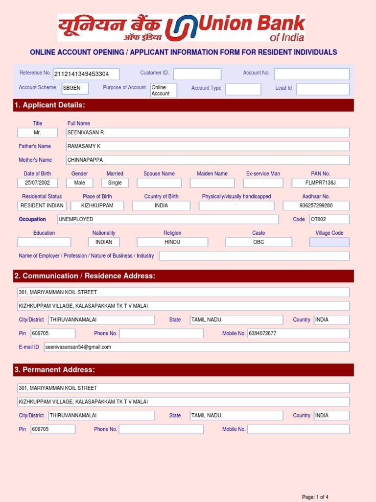 Application Form Account Opening14122021015023 | PDF | Banks | Cheque