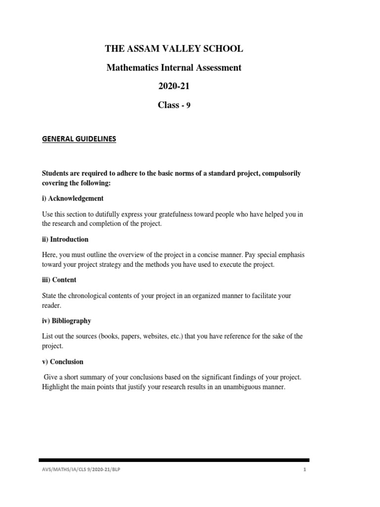 The Assam Valley School Mathematics Internal Assessment 2020-21 Class ...