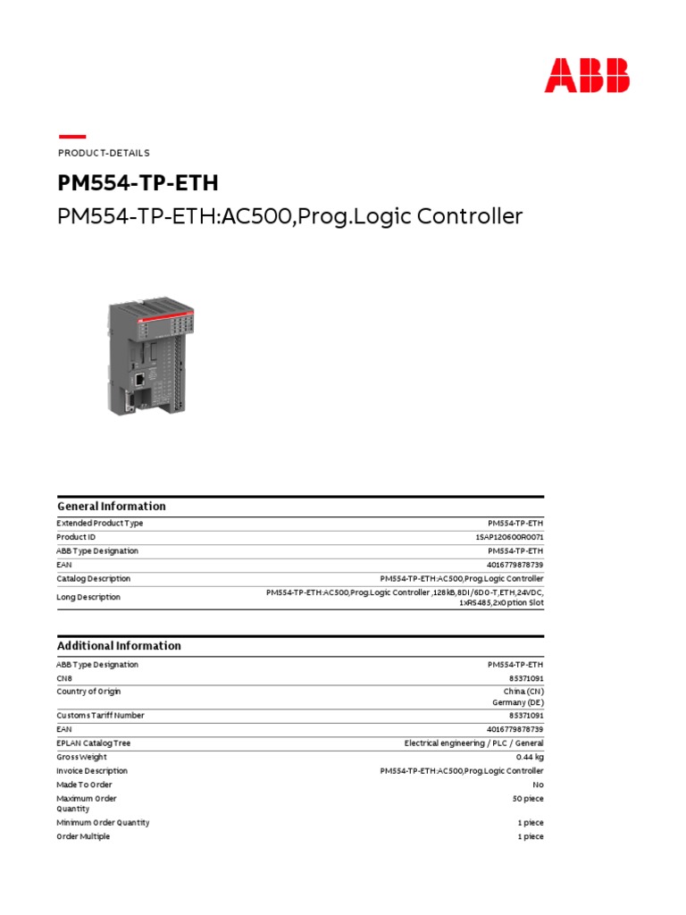 1SAP120600R0071 pm554 TP Eth | PDF | Programmable Logic Controller | Business Process