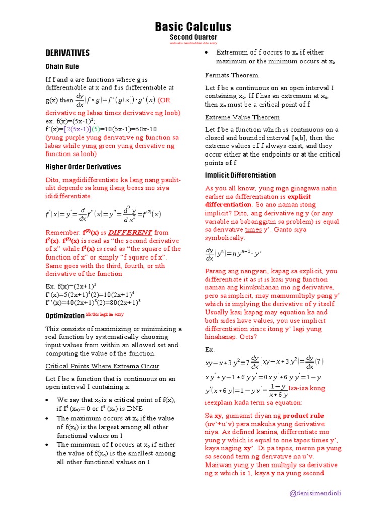 Basic Calculus: Derivatives | PDF | Maxima And Minima | Derivative