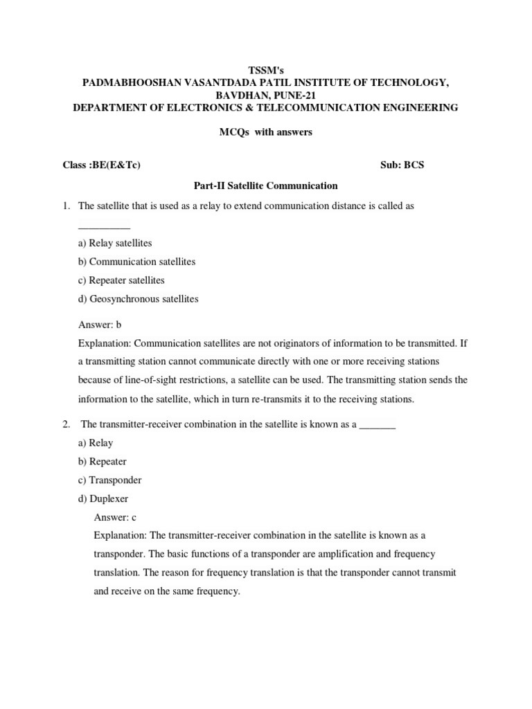 MCQs - Satellite Communication | PDF | Communications Satellite | Orbit