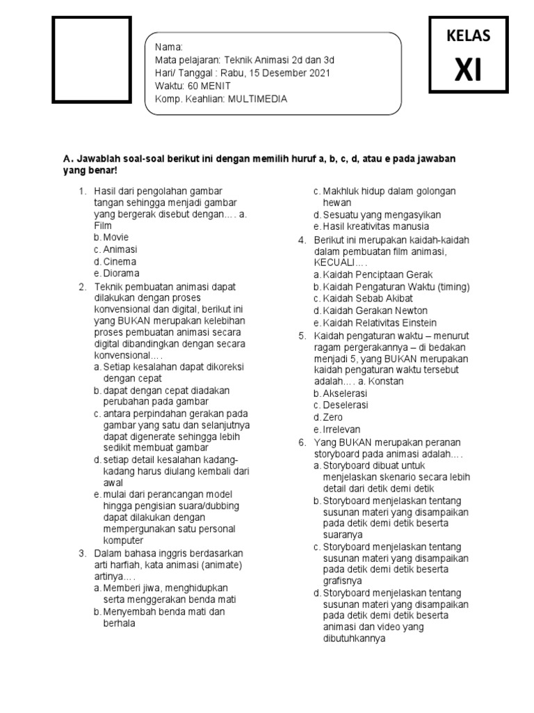 Soal Teknik Animasi 2d & 3d | PDF
