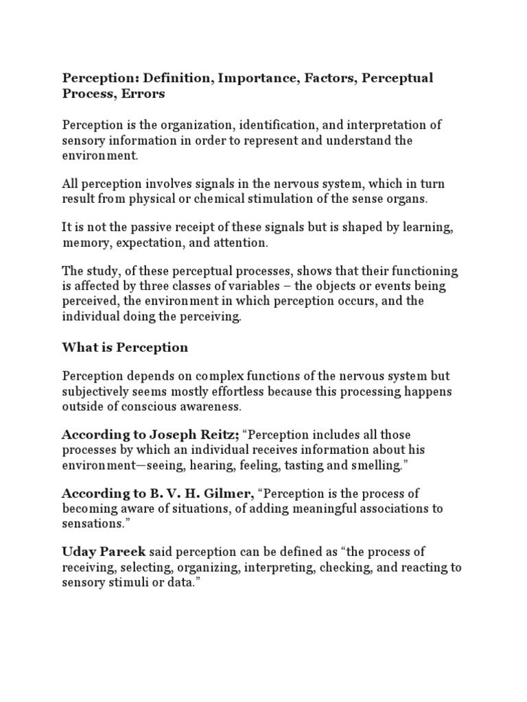 An In-Depth Exploration of Perception: Its Definition, Importance ...