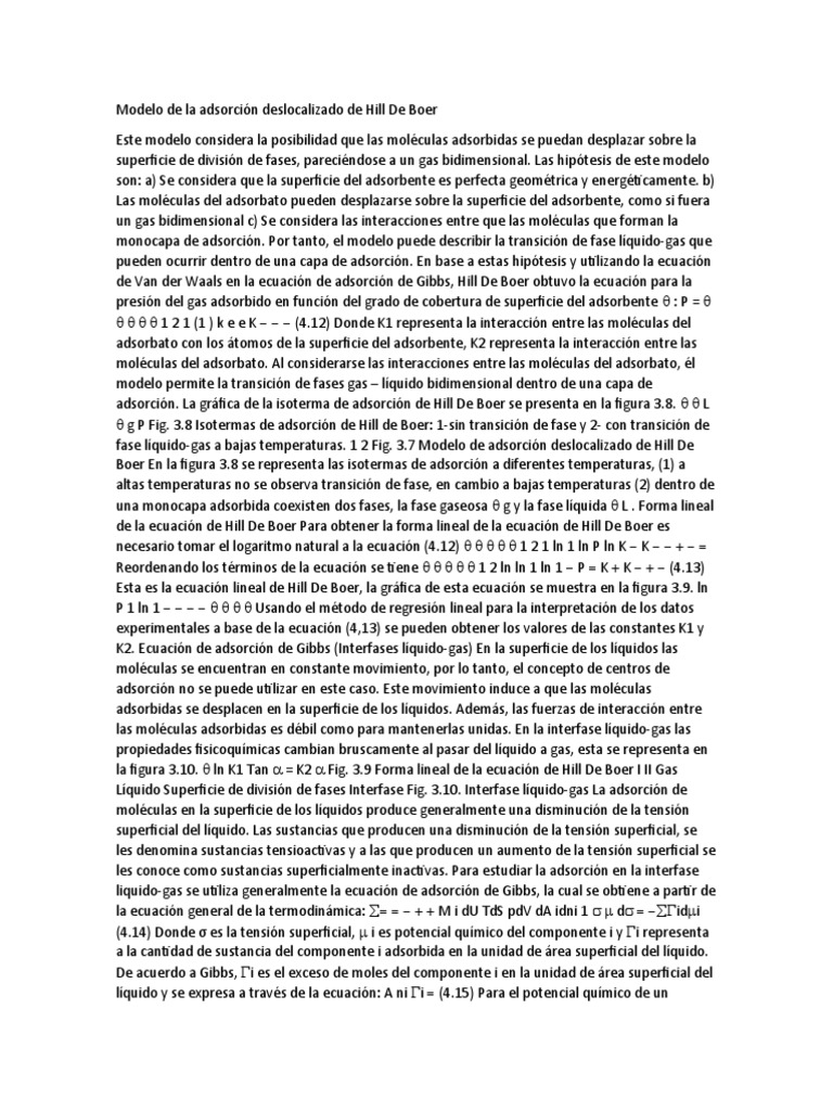 Modelo de La Adsorción Deslocalizado de Hill de Boer | PDF | Adsorción | Química