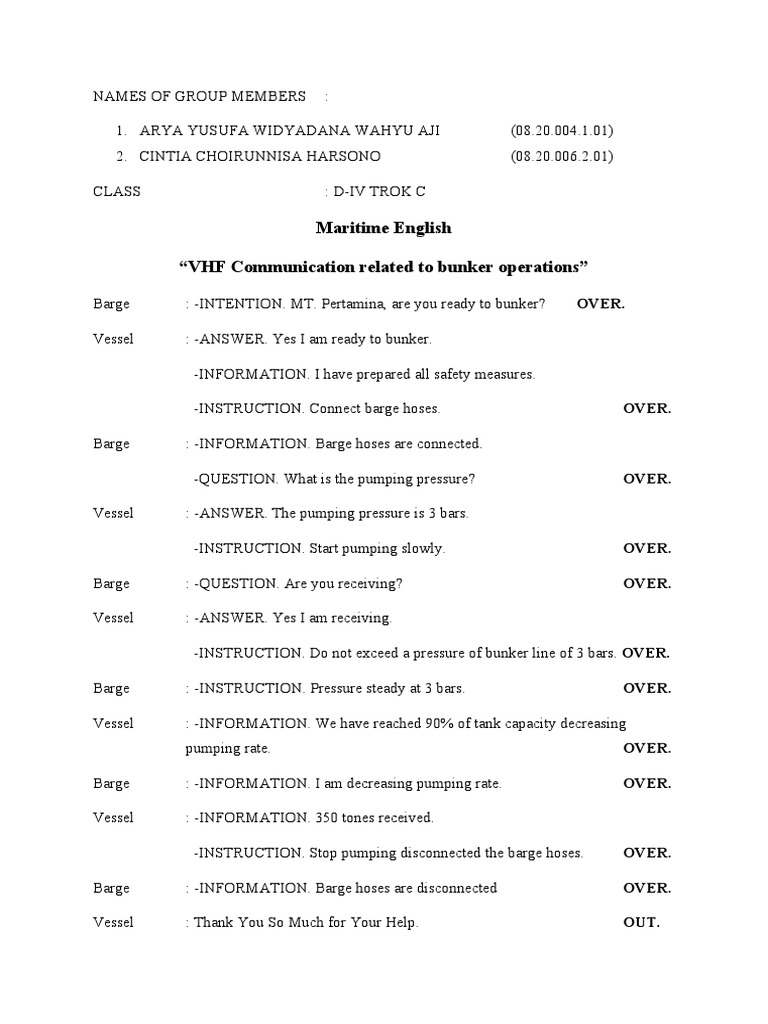 VHF Communication for Bunker Operations | PDF