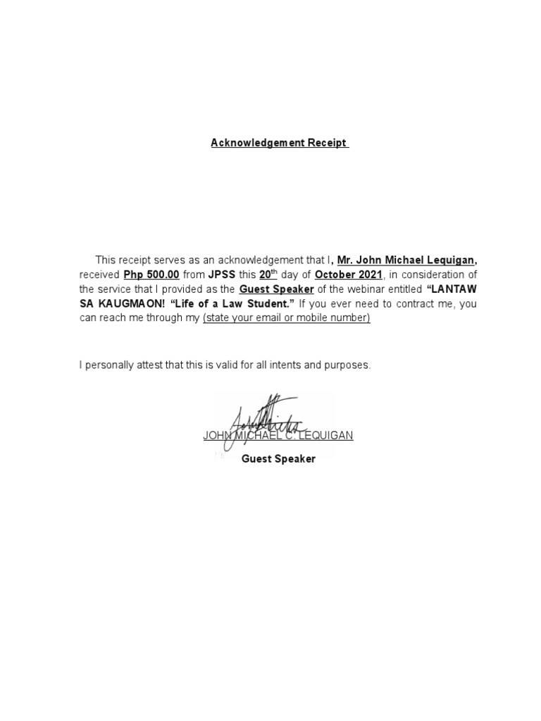 Guest Speaker Honorarium Receipt | PDF