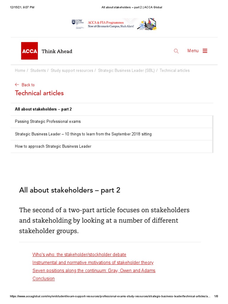 All About Stakeholders Part 2 Acca Global Pdf Stakeholder