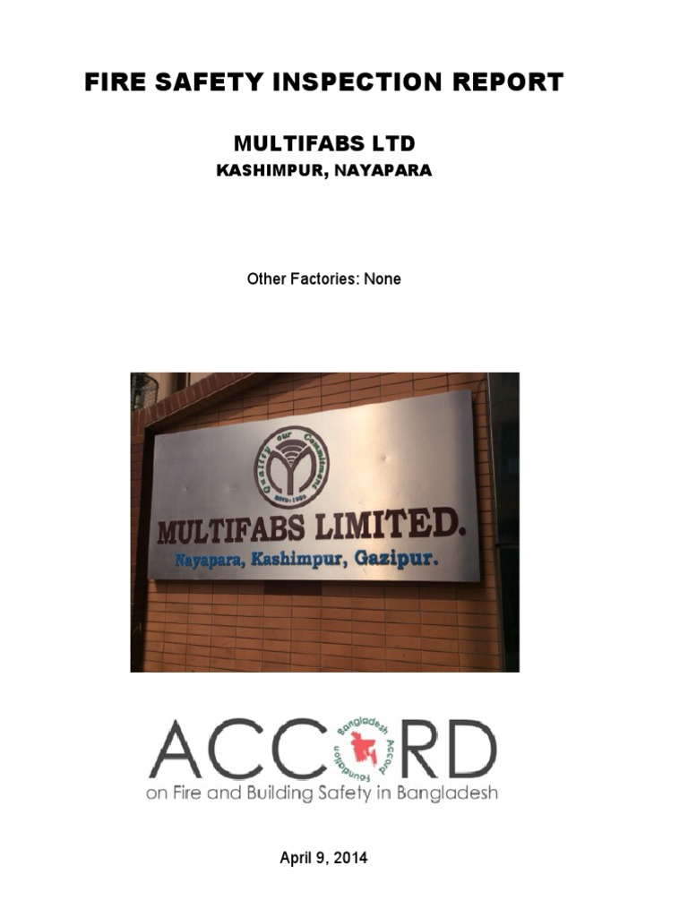 Fire Safety Inspection Report for Multifabs Ltd | PDF | Fire Safety ...