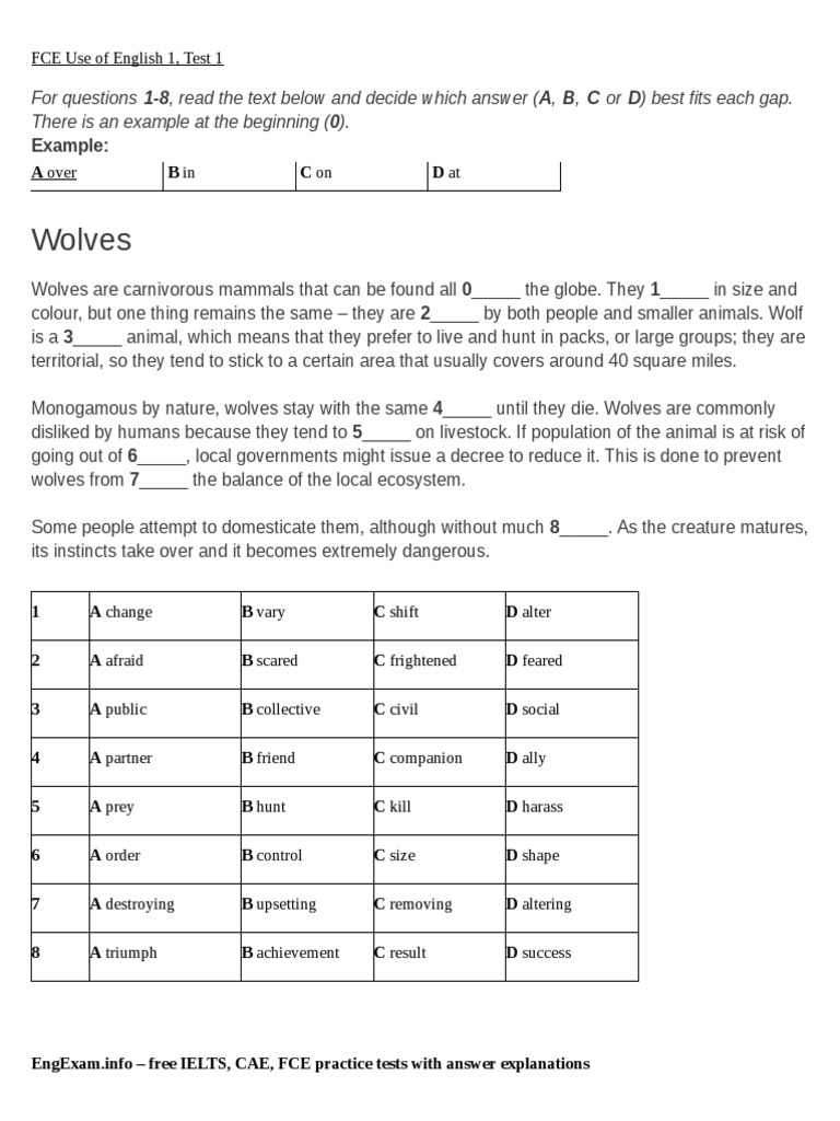 FCE Use of English Part 1, Set 1 | PDF | Ethology | Zoology