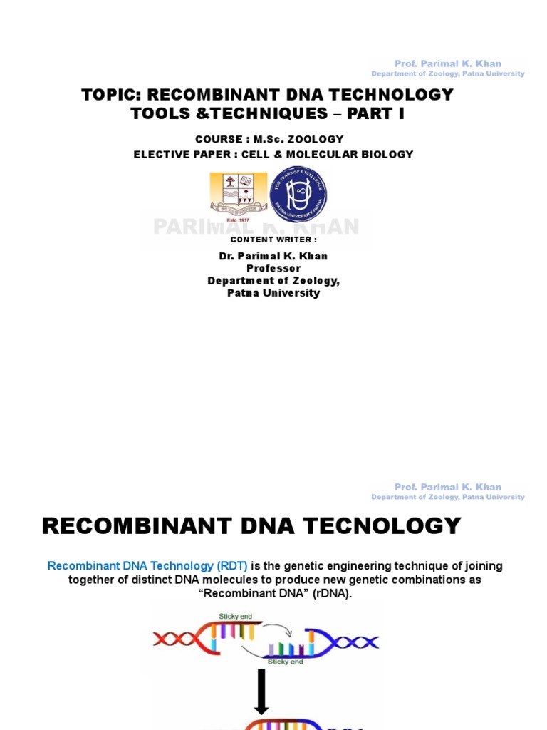 RDT Tools & Techniques - Part I - Prof. Parimal K. Khan | PDF | Plasmid ...