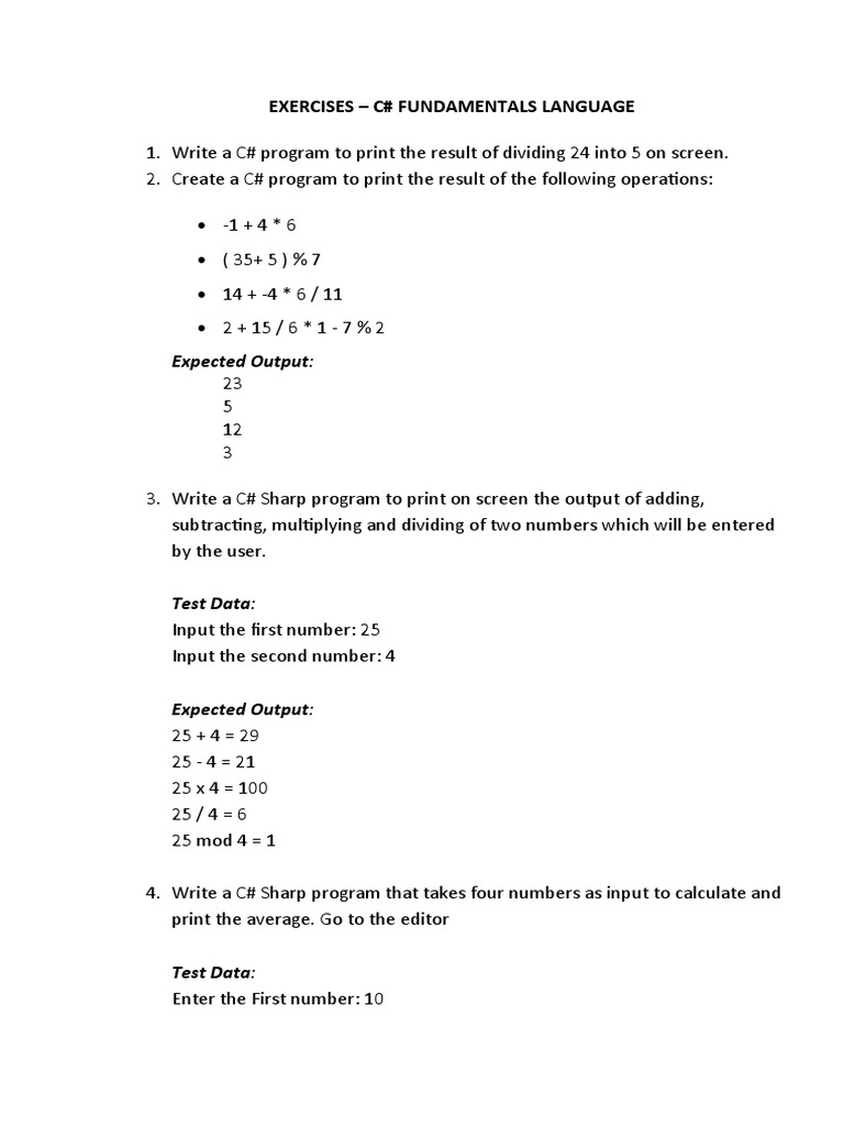 1 - C# FundamentalsLanguage - Exercises | PDF | Array Data Structure ...