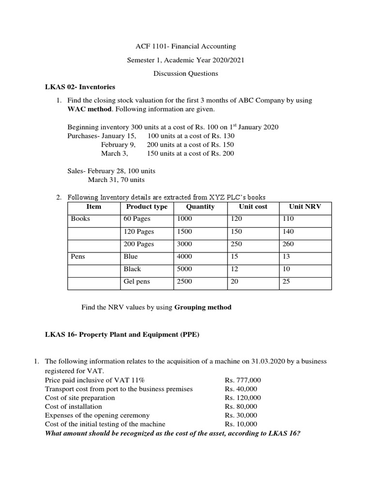 LKAS 2 & 16 Accounting Questions | PDF | Depreciation | Inventory