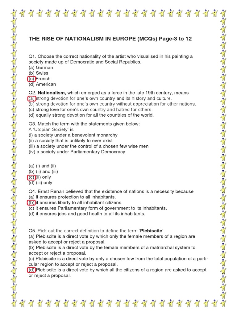 The Rise of Nationalism in Europe (MCQS) Answers | PDF | France ...