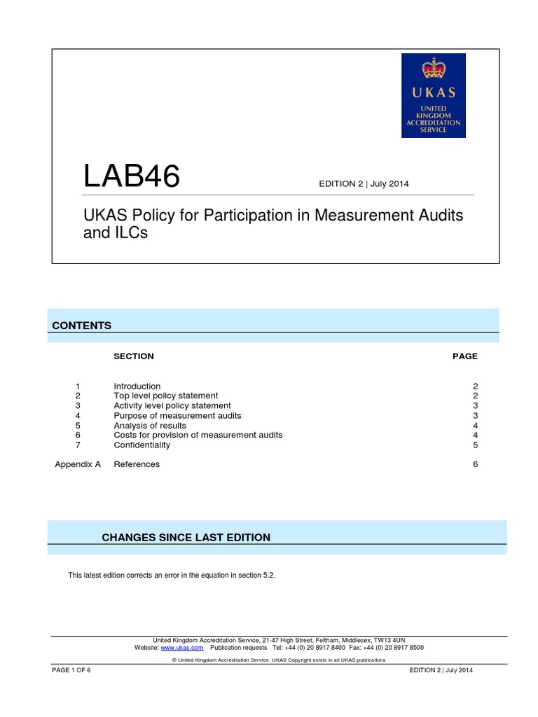 LAB 46 - Edition 2 - July 2014 | PDF | Calibration | Audit