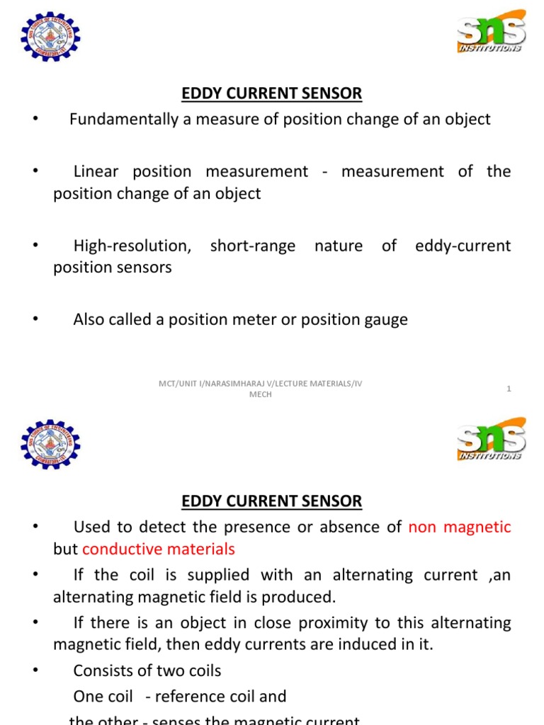 Eddy Current Sensor: 1 Mct/Unit I/Narasimharaj V/Lecture Materials/Iv Mech | PDF | Inductor | Sensor
