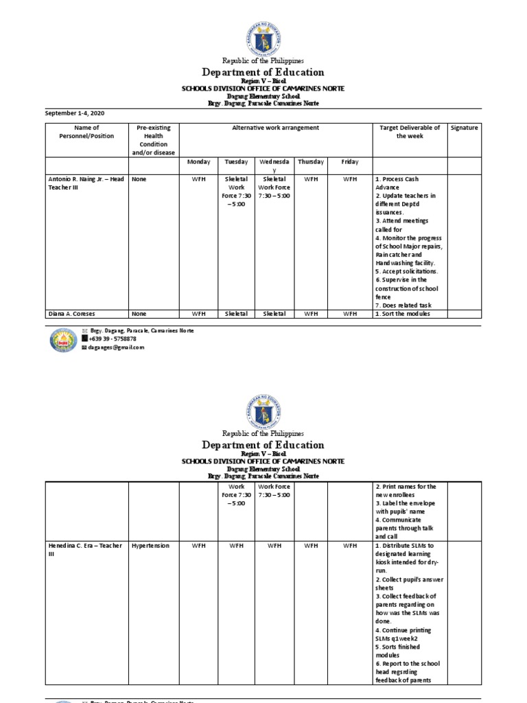 School Workweek Plan Sept. 1-30 | PDF
