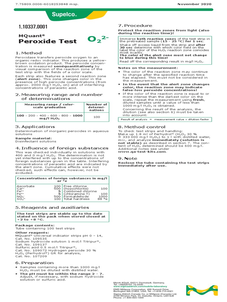 Peroxide Test: Mquant | PDF | Hydrogen Peroxide | Materials