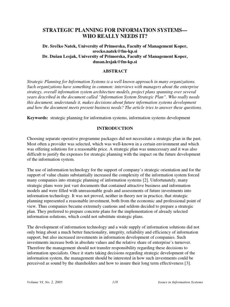 Block Diagram Of A Strategic Information System Planning Str